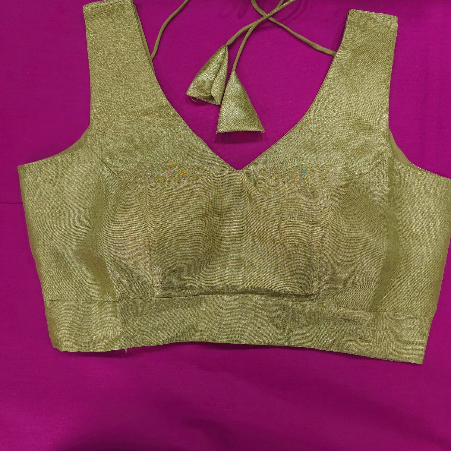 Light Gold / Golden Dual Tone Blouse with Attached Sleeves and V Neckl ...